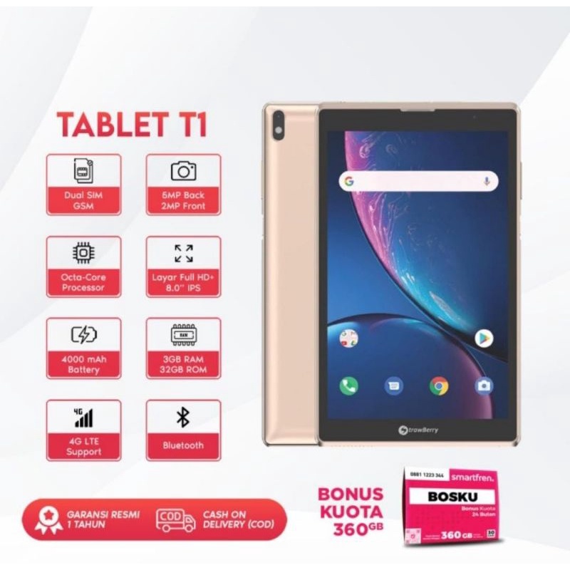 Jual Strawberry T1 Tablet 8 inci 3GB/32GB 4G 4.000mAh Garansi Resmii ...