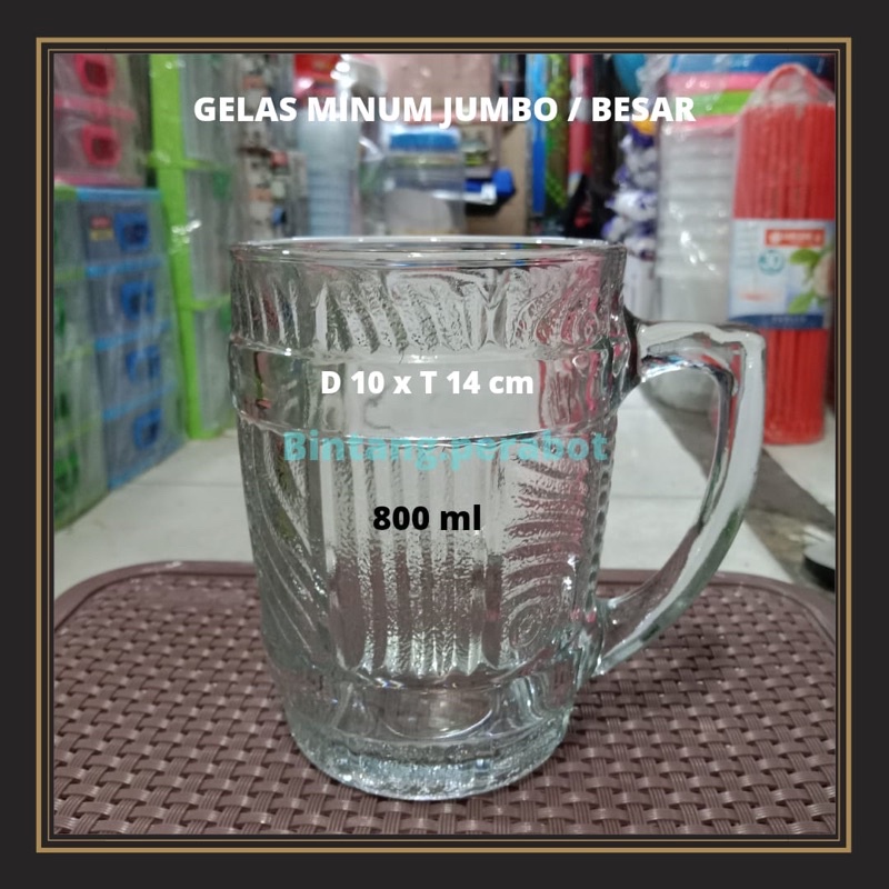 Jual Gelas Gagang Kaca Jumbo 800-1000 ml / Gelas Kaca Besar / Gelas ...