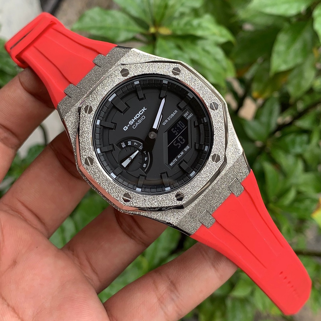 Jual Casioak Gshock GA 2100 SKE-7ADR Diamond Silver Rubber Red 44mm ...