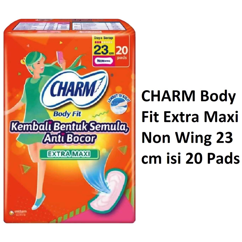 Jual CHARM Body Fit Extra Maxi Non Wing 23 cm isi 20 Pads | Shopee ...