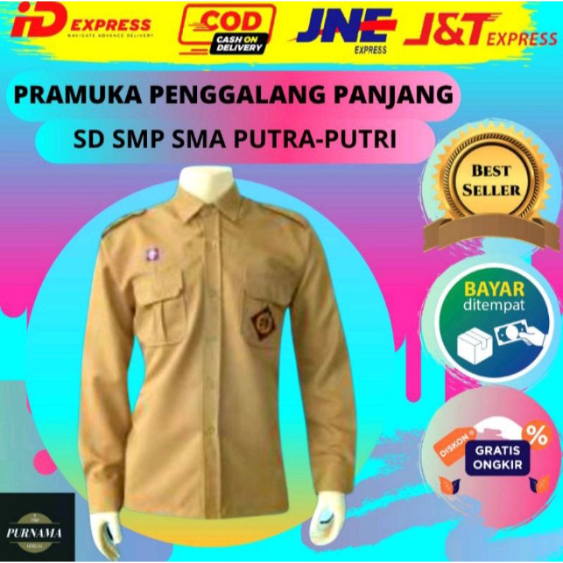 Jual baju seragam sekolah baju pramuka lengan panjang Penggalang /saku dua atas coklat susu ...