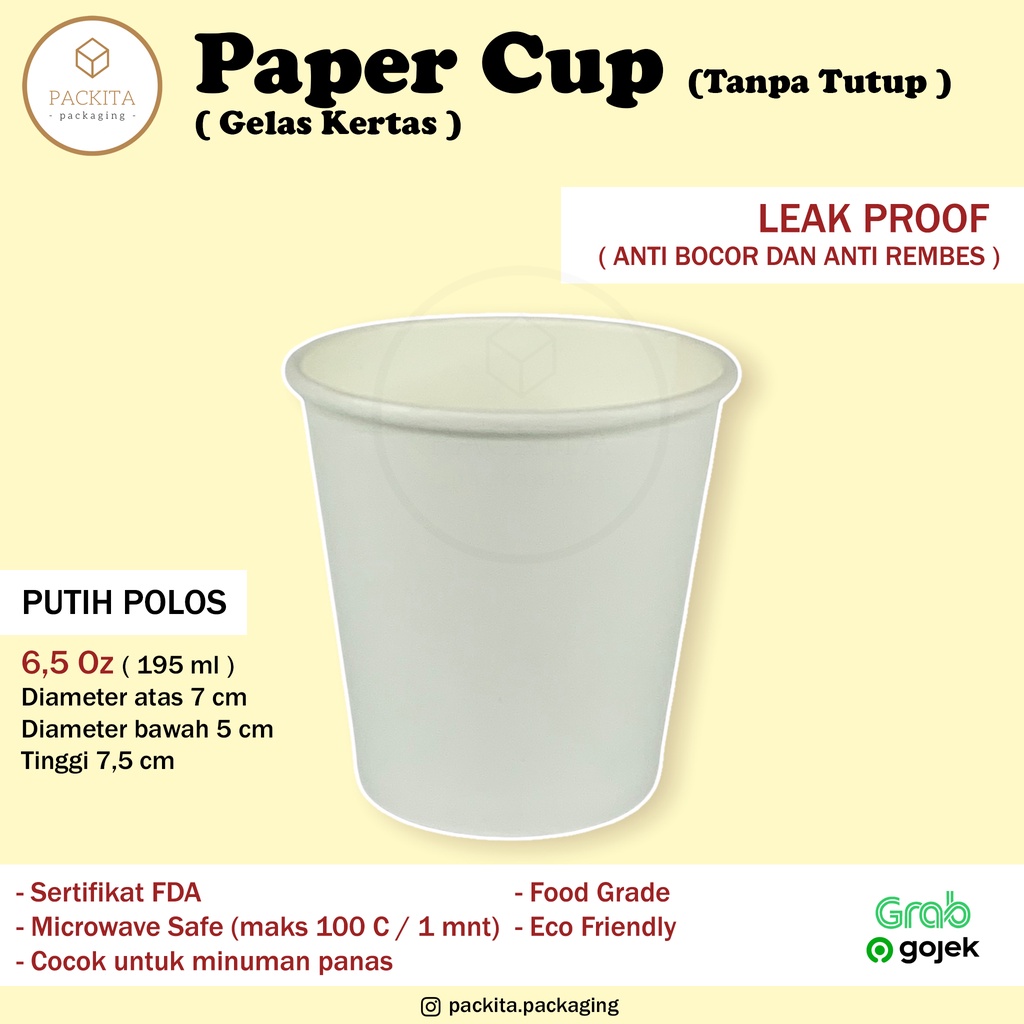 Jual Paper Hot Cup Polos 6.5 Oz 195ml (1000 pcs = 1 dus) | Shopee Indonesia