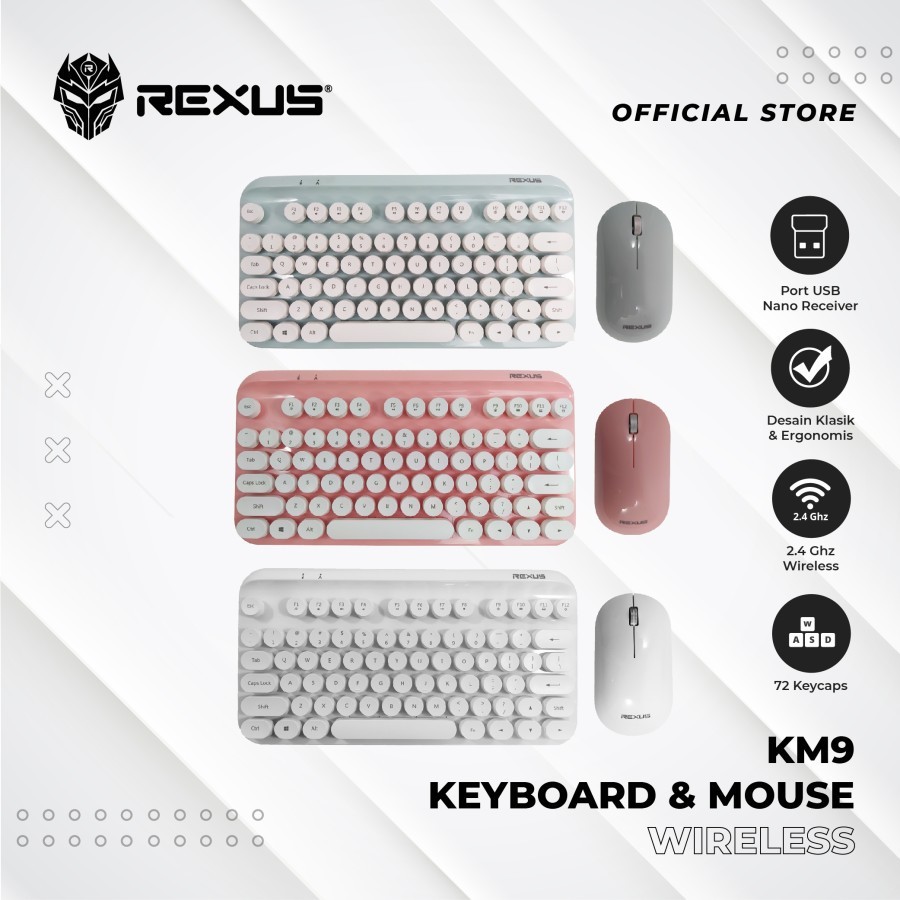 Jual Rexus KM9 Keyboard Mouse Wireless Combo / TKL Classic Retro KM-9 ...