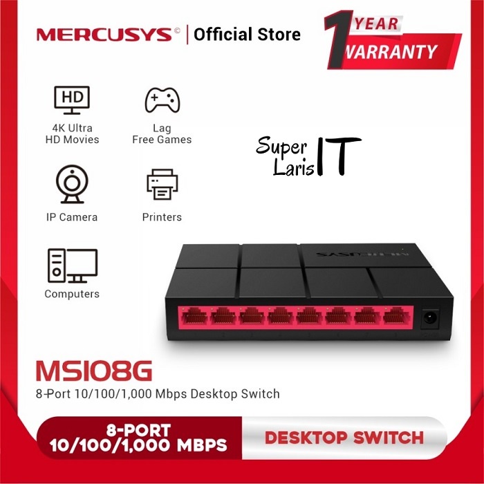 Jual Desktop Switch Hub 8-Port Gigabit Mercusys MS108G 10/100/1000Mbps | Shopee Indonesia
