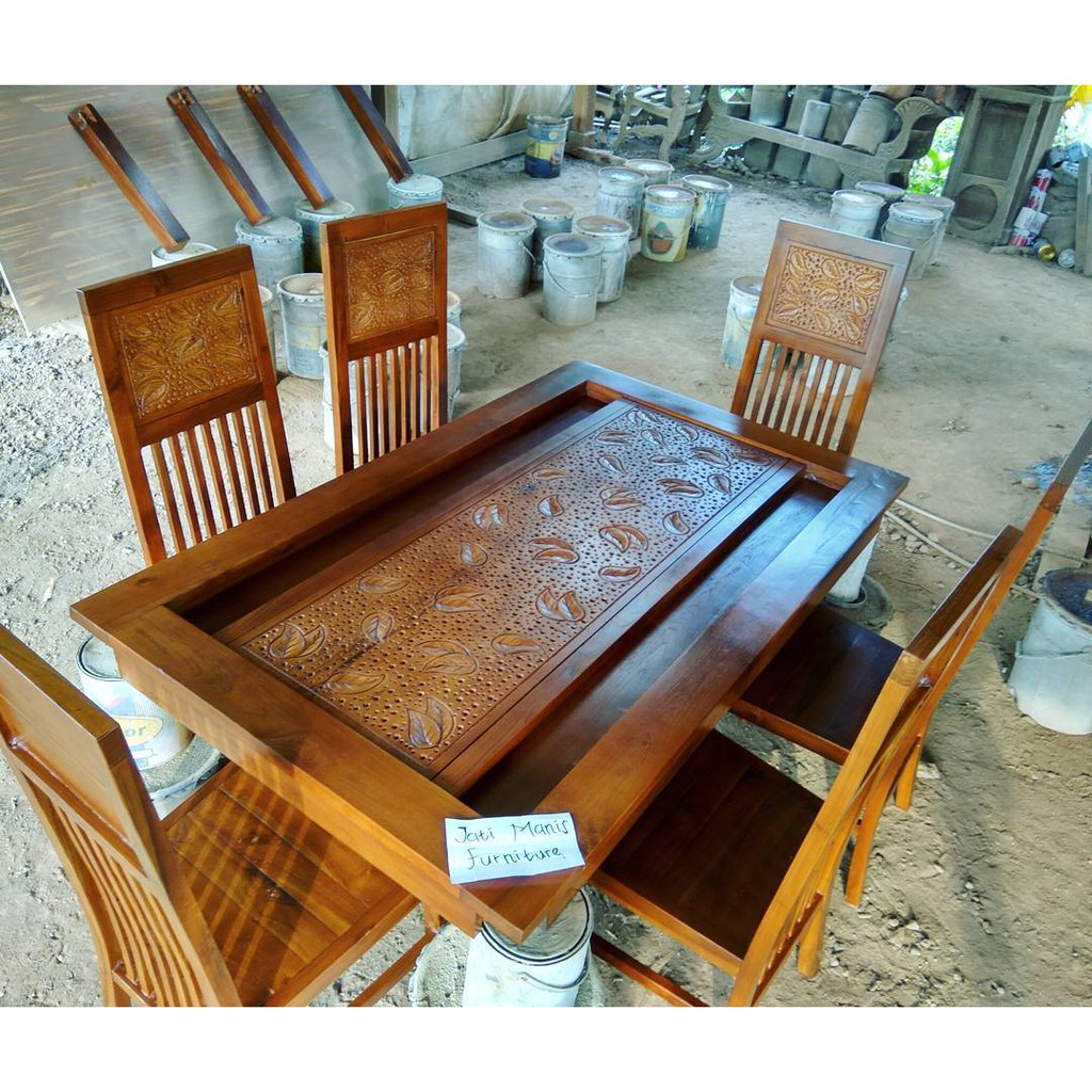 Jual Meja makan set balero kursi 6 kayu jati solid, asli furniture jepara | Shopee Indonesia