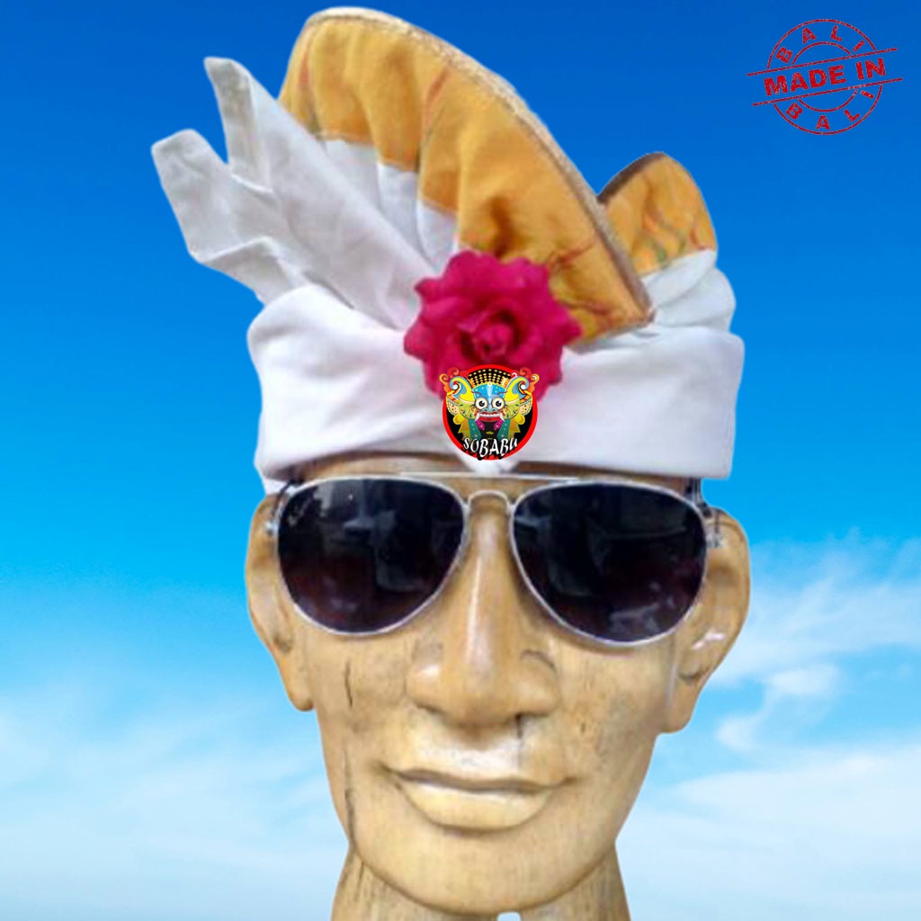 Jual Udeng Bali Putih Polos Tepi Endek Kuning Setengah Jadi - Ikat ...