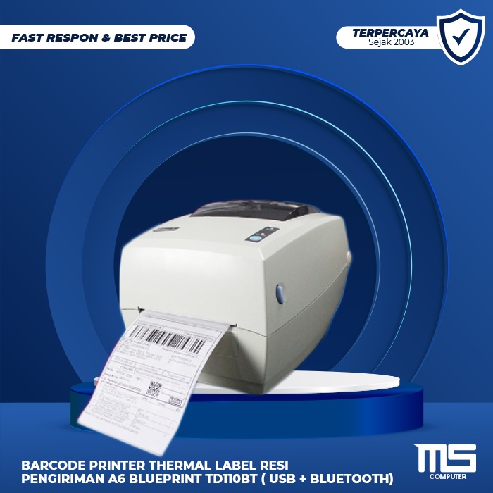 Jual BARCODE PRINTER THERMAL LABEL RESI PENGIRIMAN A6 BLUEPRINT TD110BT ...