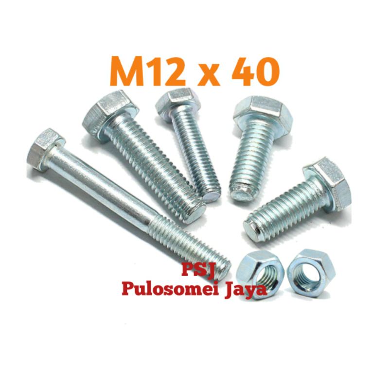 Jual Baut Mur Hex Putih / Galvanis M12 x 40 mm | Shopee Indonesia