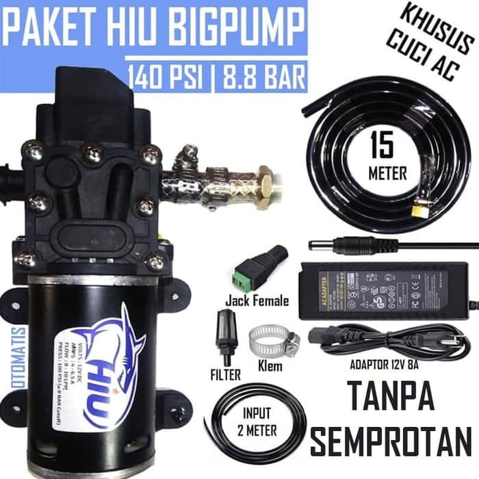 Jual Pompa Air DC HIU BIGPUMP Paket Selang PE 15M Adaptor 8A Tanpa Sprayer | Shopee Indonesia