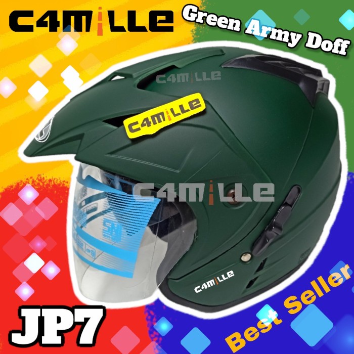 Jual HELM DUKE SOLID HIJAU ARMY DOFF DOUBLE VISOR HALF FACE MURAH SNI ...
