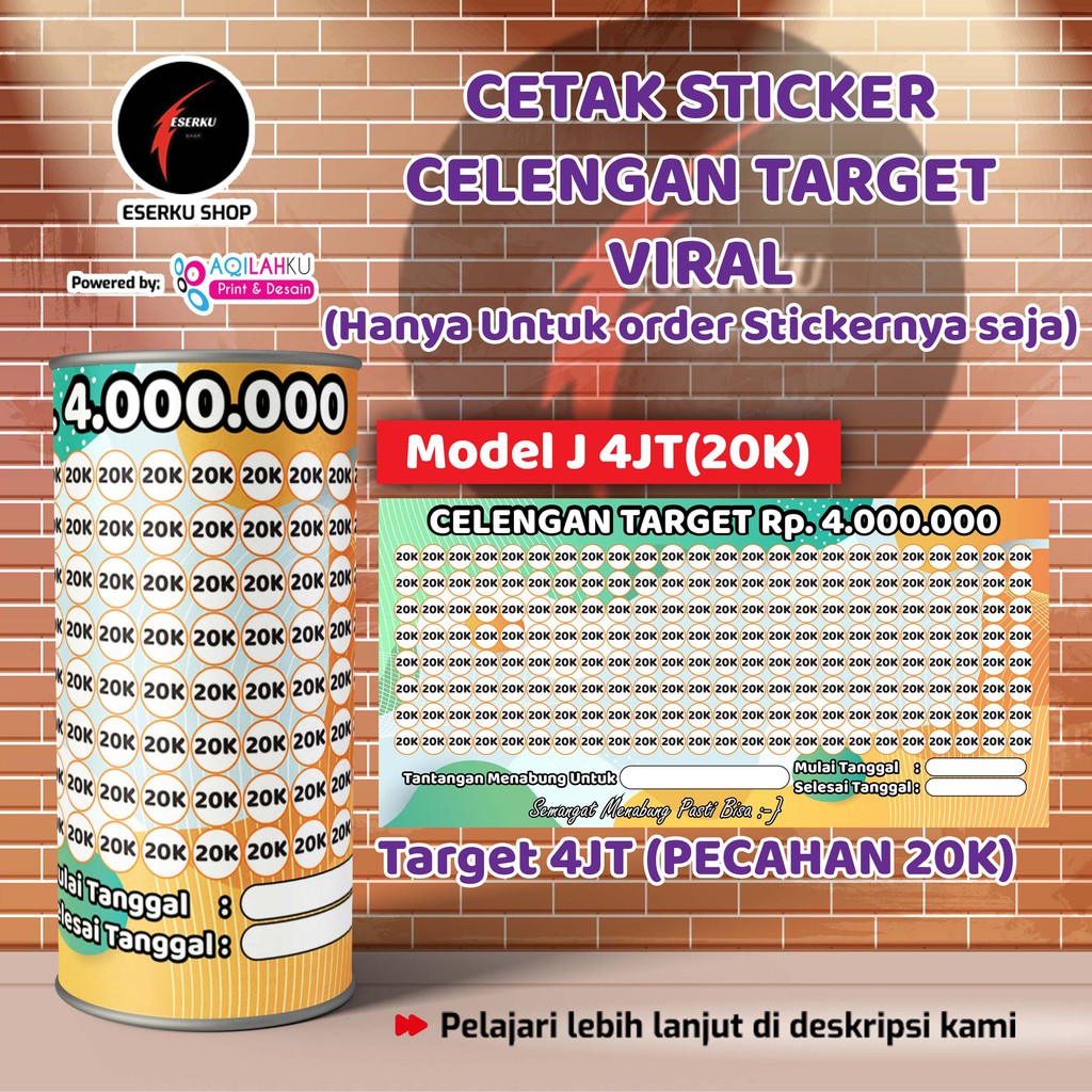 Jual Cetak Sticker Celengan Target Ukuran Small & Large (Khusus order ...