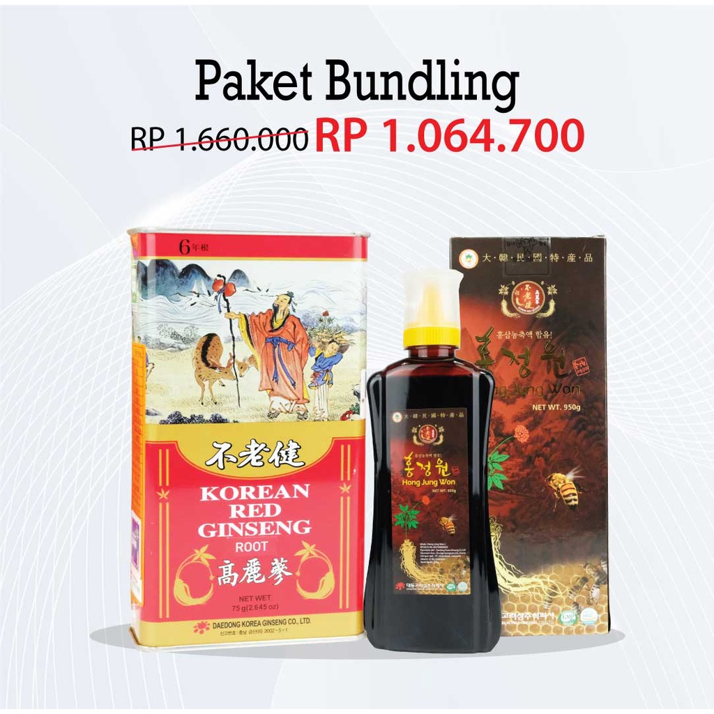 Jual Paket Bundling Korea Red Ginseng Root Can 75g + Hong Jung Won 950g ...