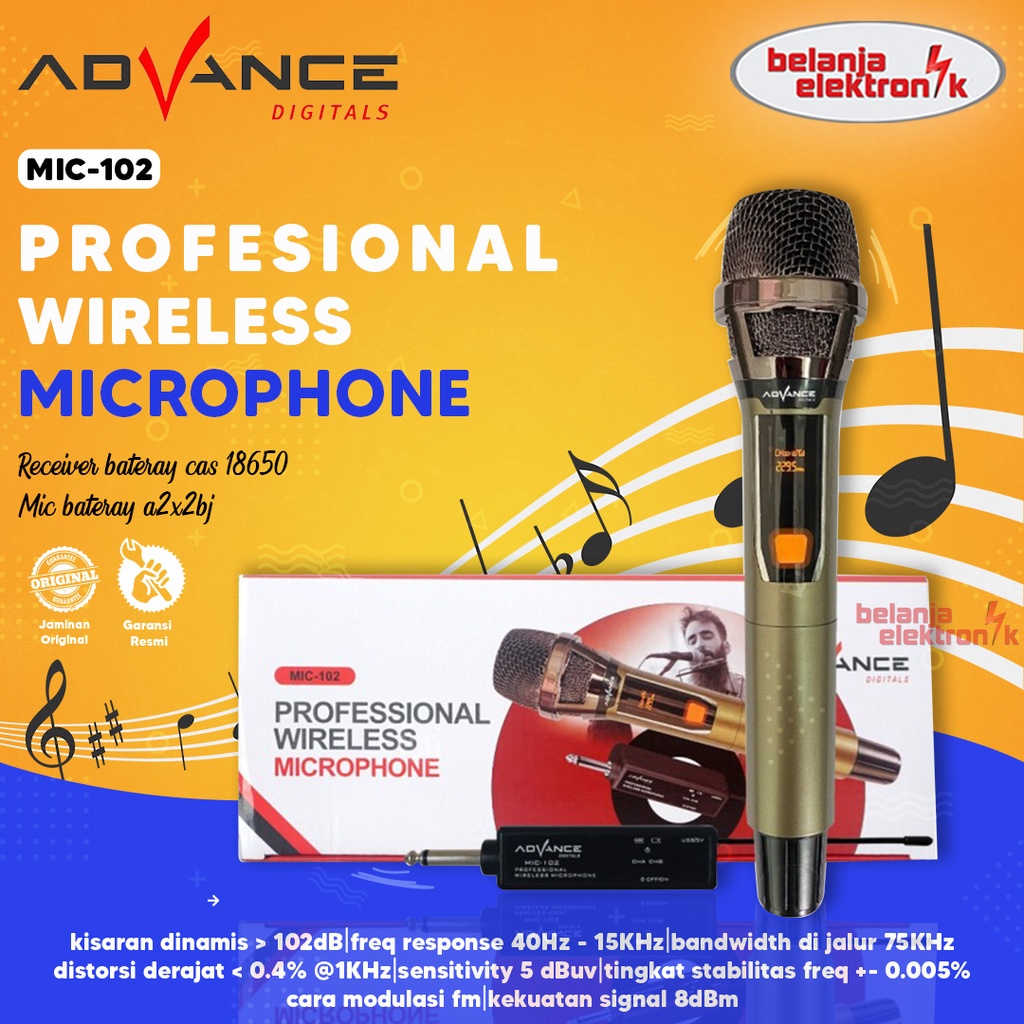Jual MICROPHONE WIRELESS ADVANCE MIC-102 TANPA KABEL MIKROFON KARAOKE ...