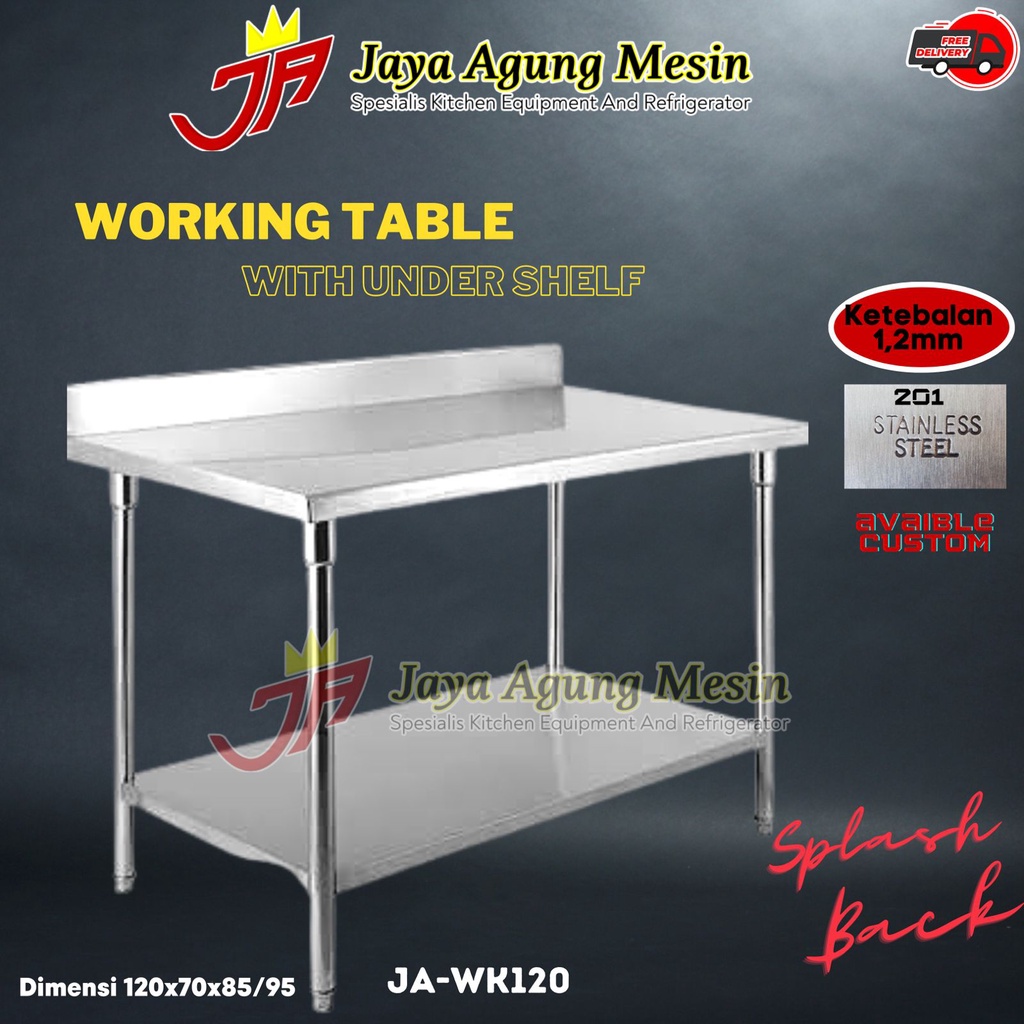 Jual Meja Dapur Stainless / Meja Stainless with Backsplash 120x70x85 ...