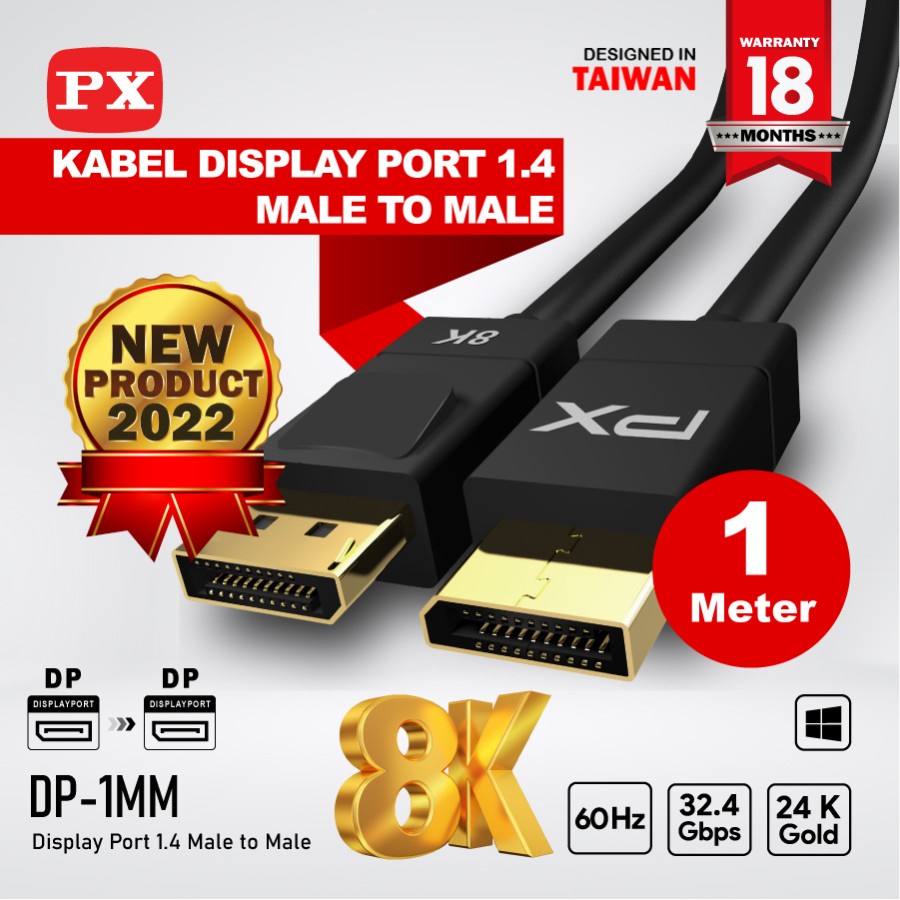 Jual KABEL DISPLAY PORT MALE TO MALE LAPTOP MONITOR DP 8K PX DP-1MM ...