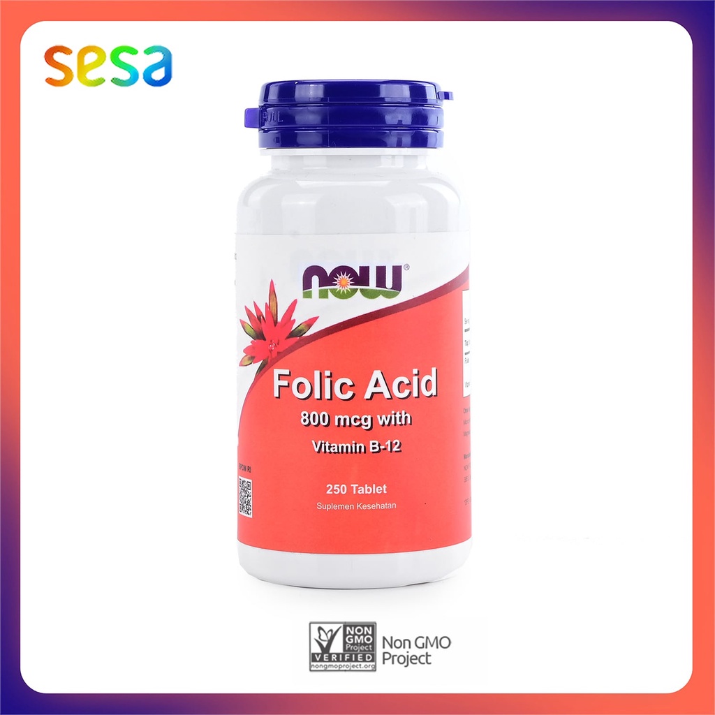 Jual NOW Folic Acid 800 mcg 250 Tablets - Asam Folat Suplemen Vitamin ...