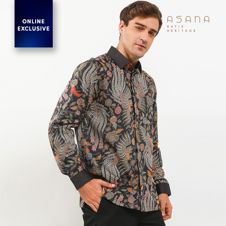 Jual Kemeja Asana Batik Lengan Panjang Kawa - Abu-abu | Shopee Indonesia