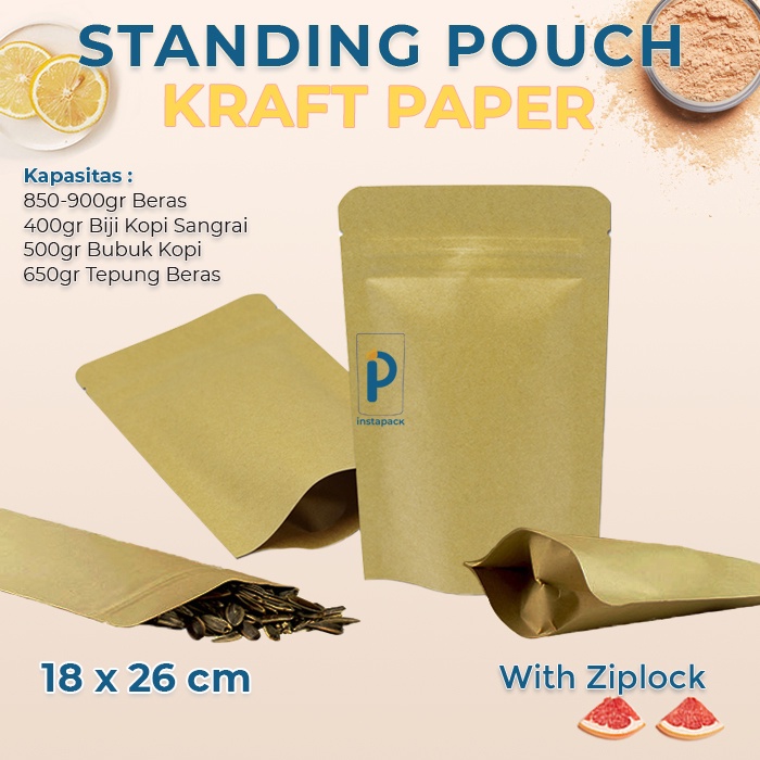 Jual Standing Pouch Kraft Paper 18cm X 26cm Kemasan Ecopack | Shopee Indonesia