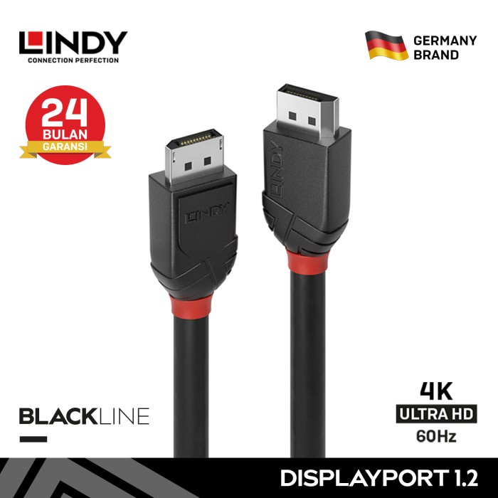 Jual Kabel DisplayPort 1.2 LINDY 3m DP 1.2 to Display Port 4K Cable Black Line 21.6Gbps No Pin ...