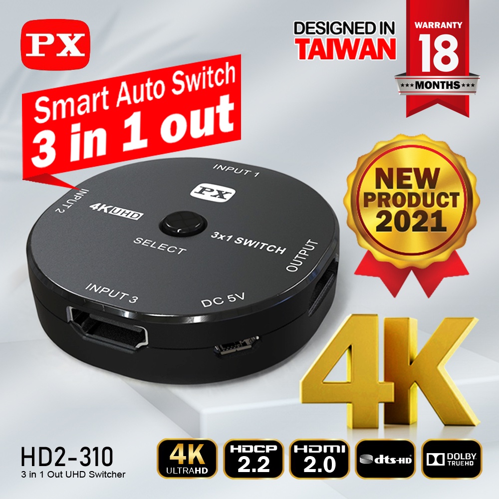 Jual HDMI Switcher Video 4K 3 Input 1 Output 3 port PX HD2-310 | Shopee ...