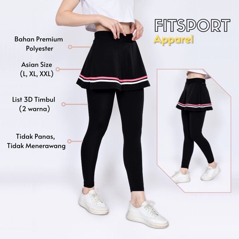 Jual FitSport - Legging Rok Kembang Kombinasi List | 2 in 1 | Korea ...
