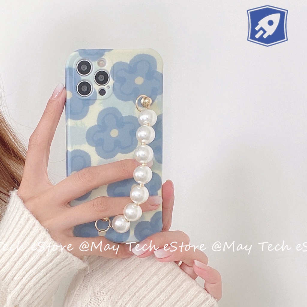 Jual Casing iPhone Bunga Biru Blue Flower dengan Hand Grip Muatiara ...