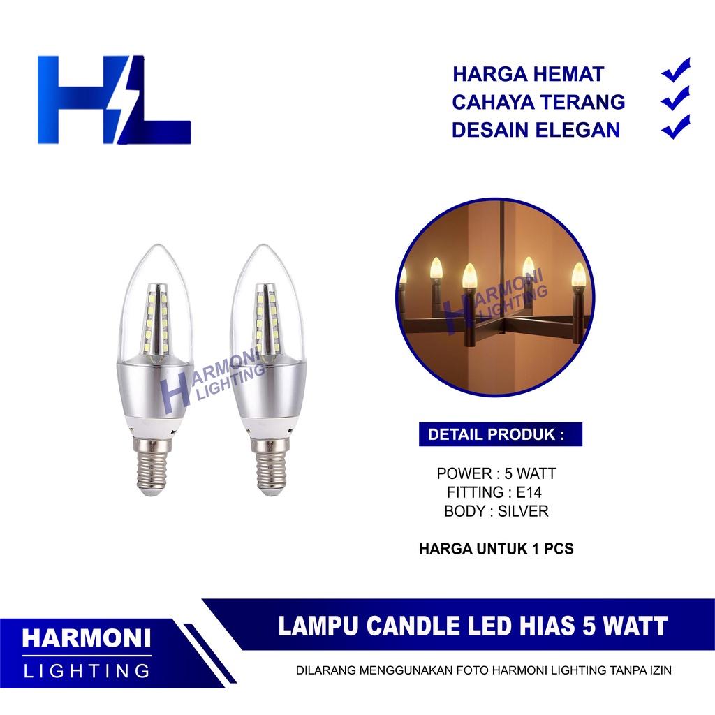 Jual Lampu LED Candle Lilin Gantung Hias 5W - Bohlam Warna Warm White Dan Putih Fitting E27 atau ...