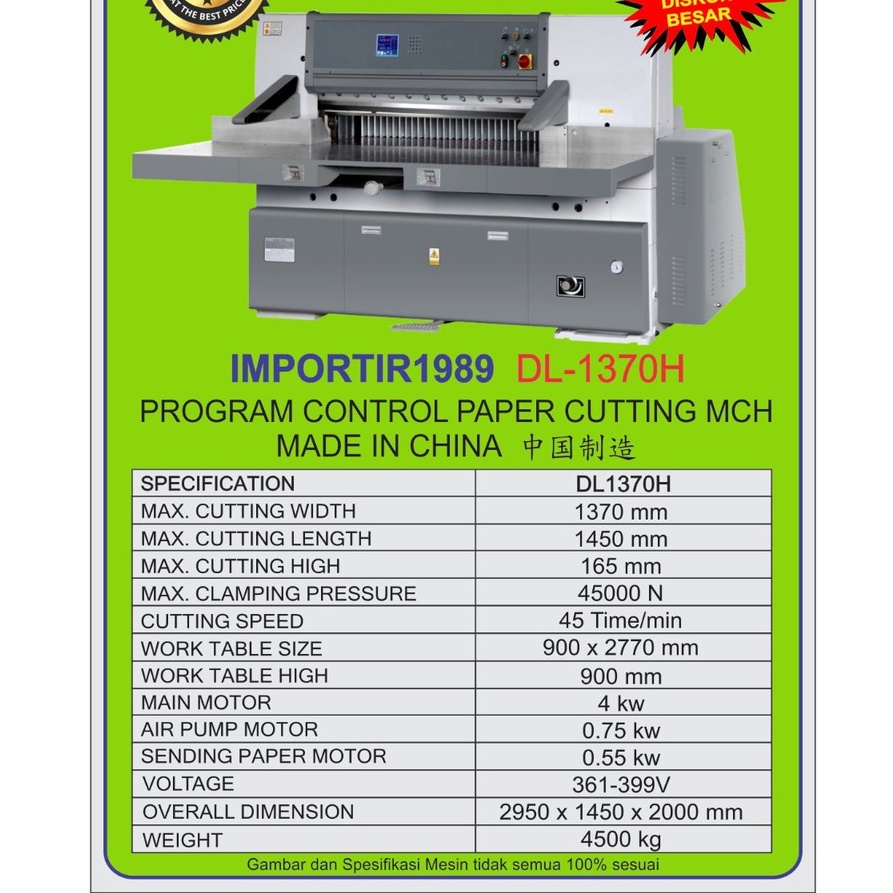 Jual Mesin Potong Kertas-Paper Cutting Machine DL-1370H Importir1989 ...