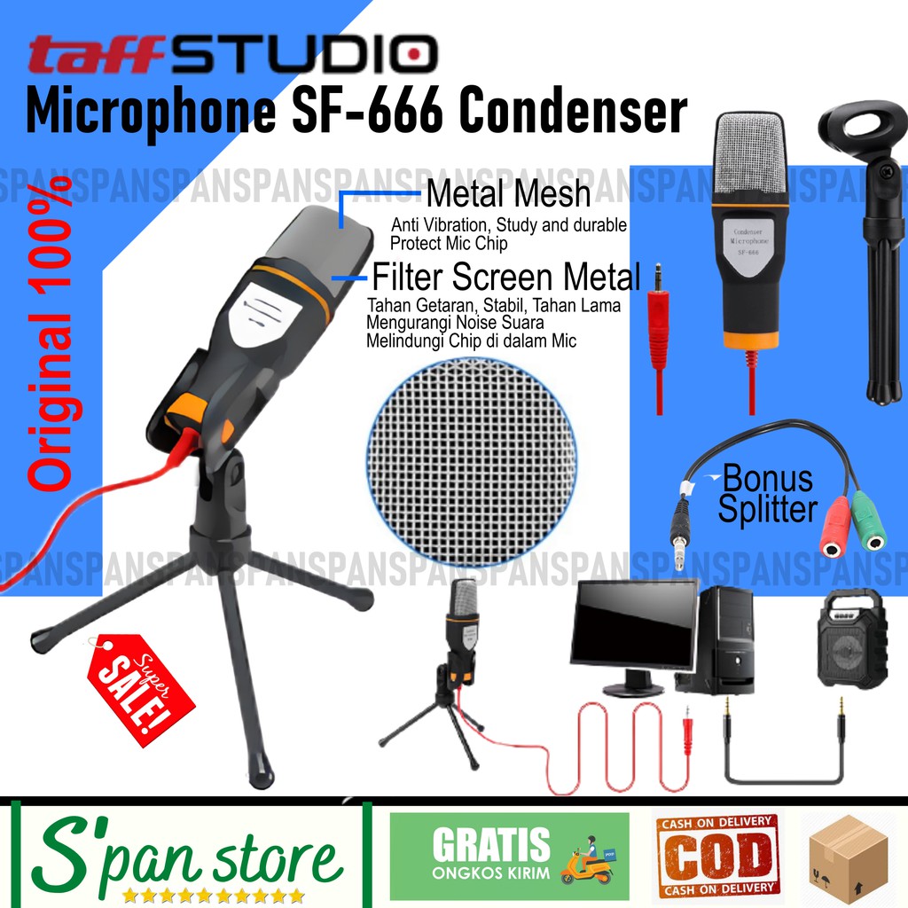 Jual Mic SF 666 Condenser Lengkap Dengan Stand dan Splitter TRRS ...