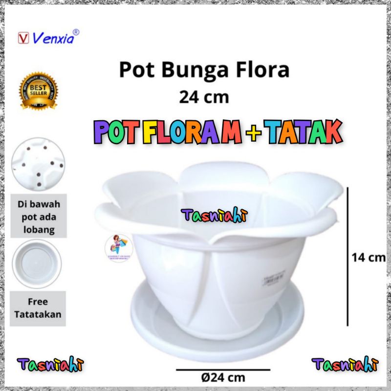 Jual POT BUNGA PUTIH FLORA MEDIUM + TATAKAN VENXIA WARNA PUTIH BERSIH ...
