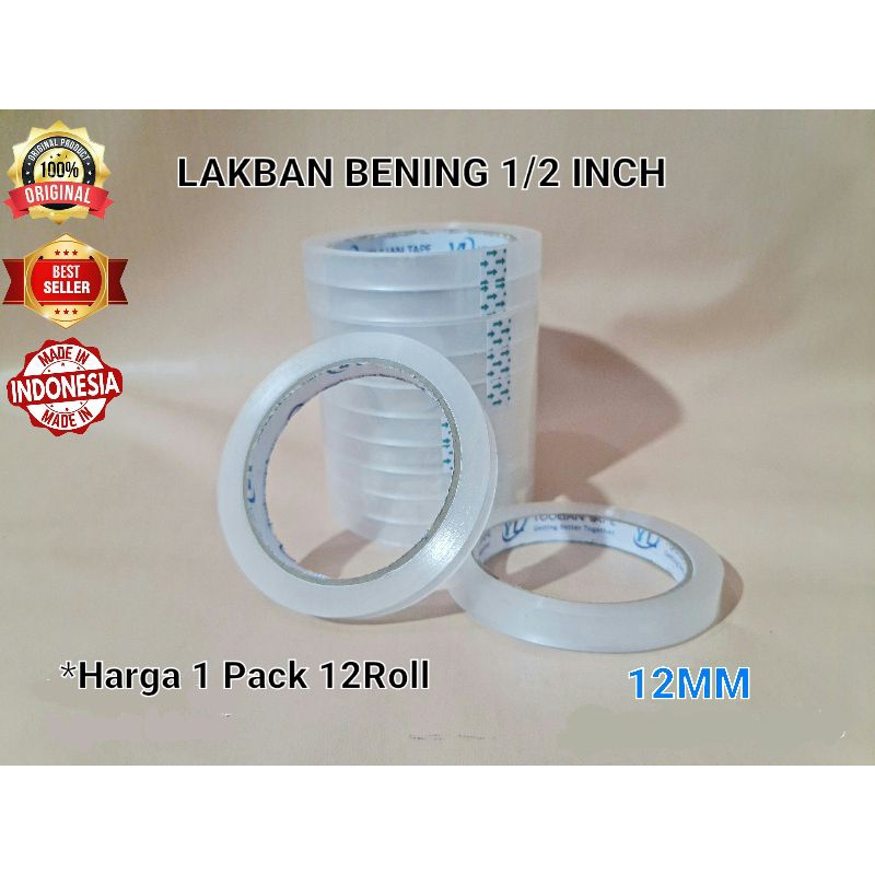 Jual Lakban Bening 1/2inch 90Y 12mm (isi 12pcs)24mm 90Y (isi 6pcs ...