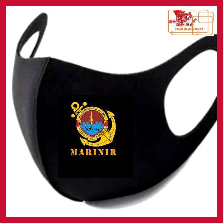 Jual Etegr5- Masker Korea Bahan Kain Scuba Hitam Logo Marinir Tni Al ...