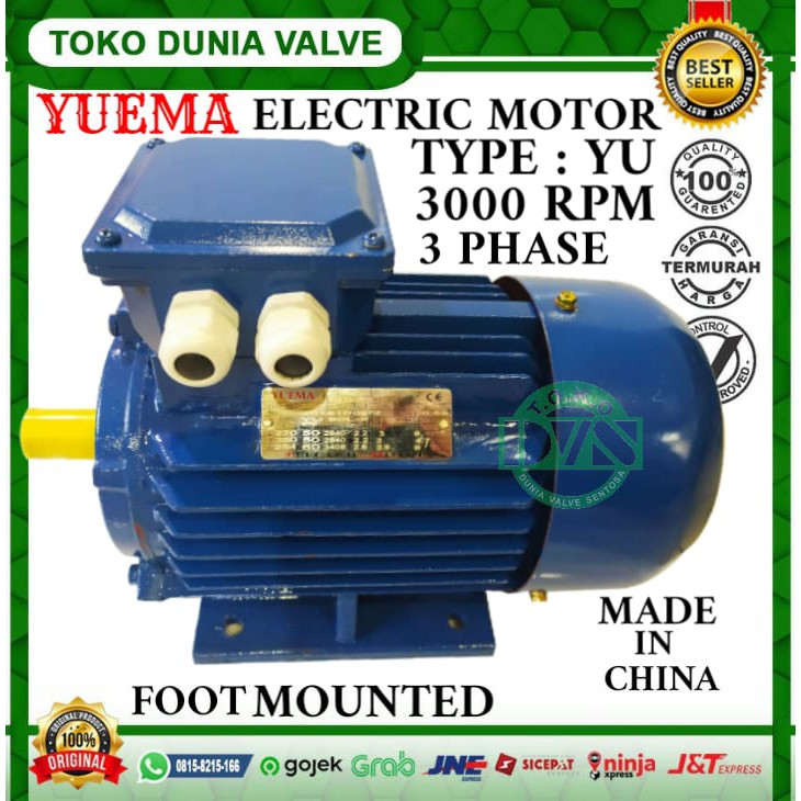 Jual YUEMA YU-1.5KW-2HP-3PHASE-2POLE-B3 ELECTRIC MOTOR ORIGINAL 100% | Shopee Indonesia