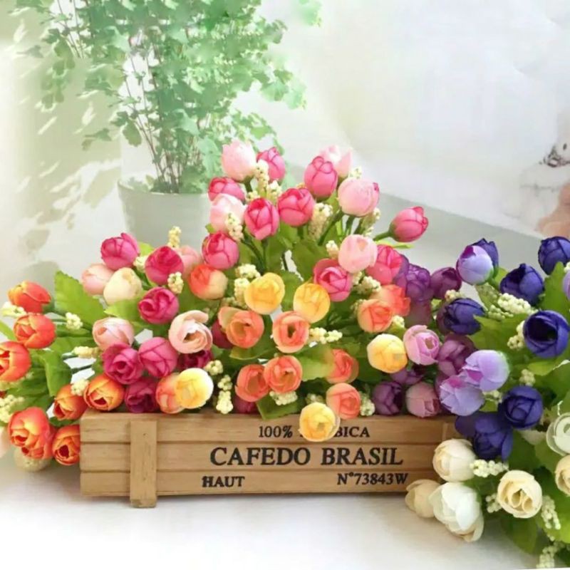 Jual Kuncup Bunga Tulip Mini 2 Warna Buket Wedding Backdrop Hiasan Kado ...