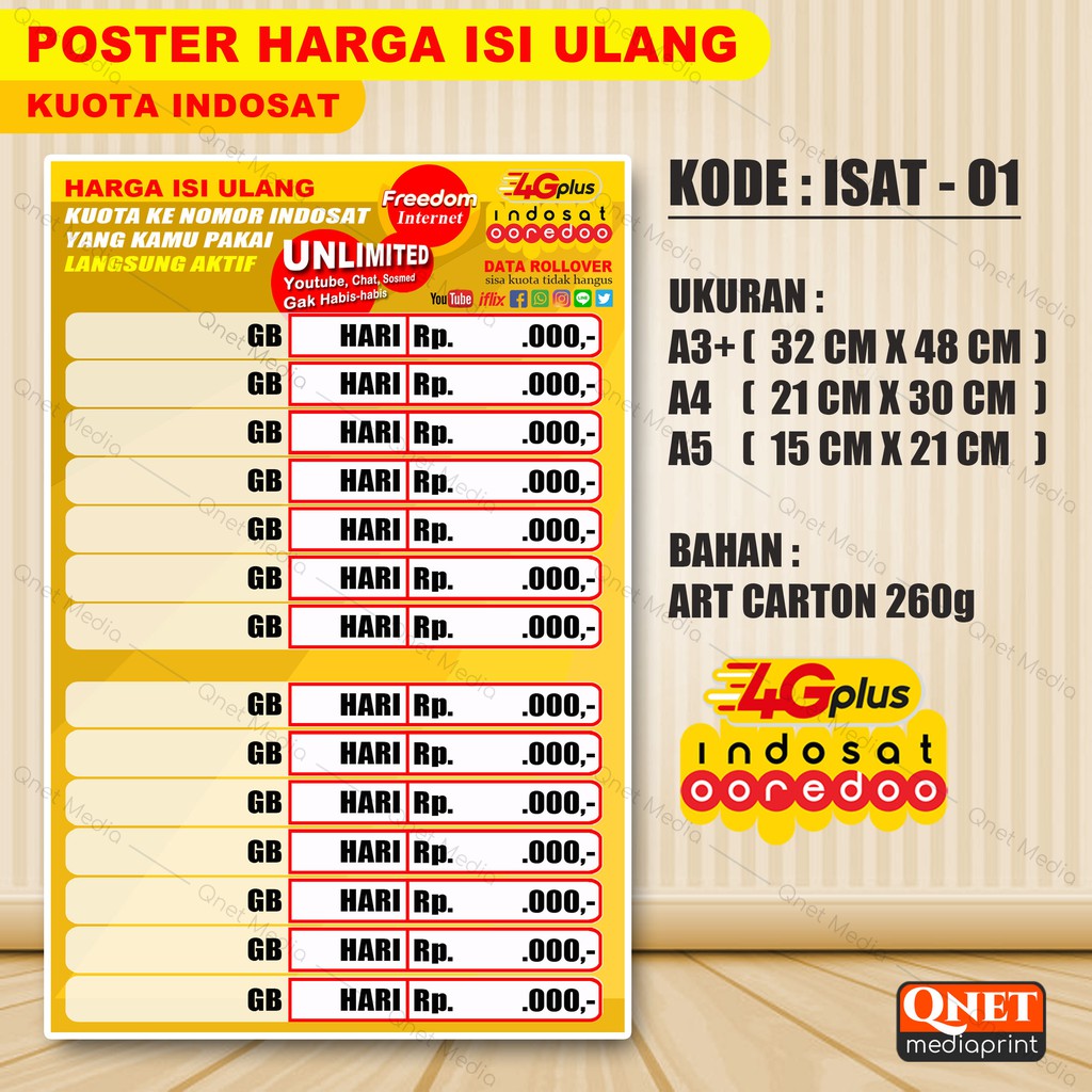 Jual POSTER HARGA ISI ULANG KUOTA ALL OPERATOR ( CUSTOM ) | Shopee ...