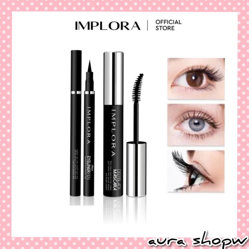 Jual (COD) IMPLORA MASCARA & EYELINER DEEP BLACK WATERPROOF LONG ...