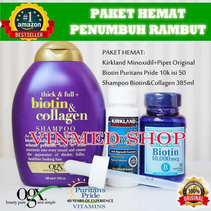 Jual Paket Hemat Penumbuh Rambut Minoxidil Dan Shampoo Biotin Collagen ...