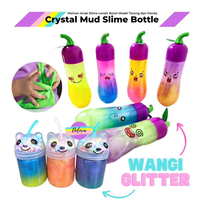 Jual Crystal Mud Slime Bottle Mainan Anak Lendir Botol Terong Panda Warna Kombinasi Glitter Bola ...