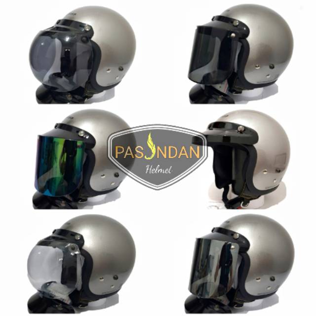 Jual Helm CARGLOSS Retro Silver Gloss(Paket Kaca Datar Dan Kaca Cembung ...