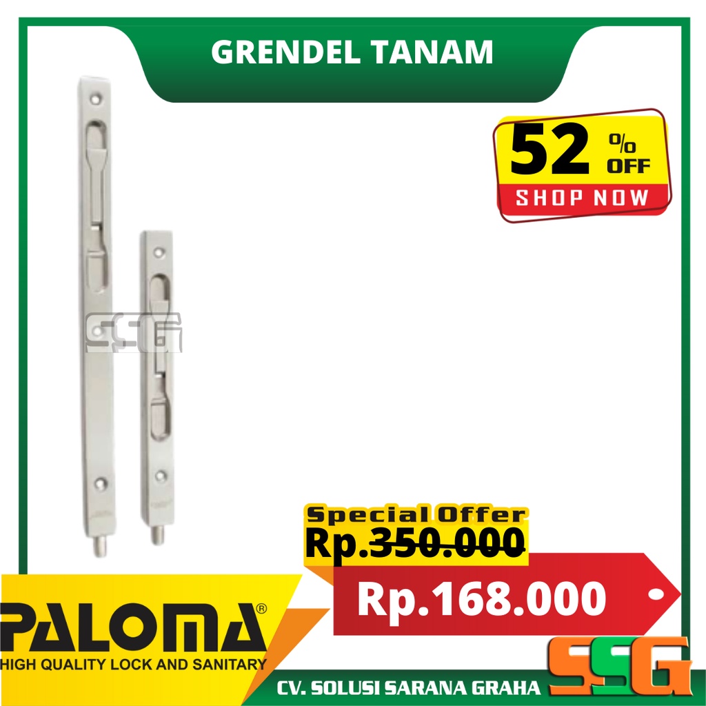Jual Flush Bolt PALOMA FBP212 FUTURA 8"+12" SSS Grendel Tanam Slot ...