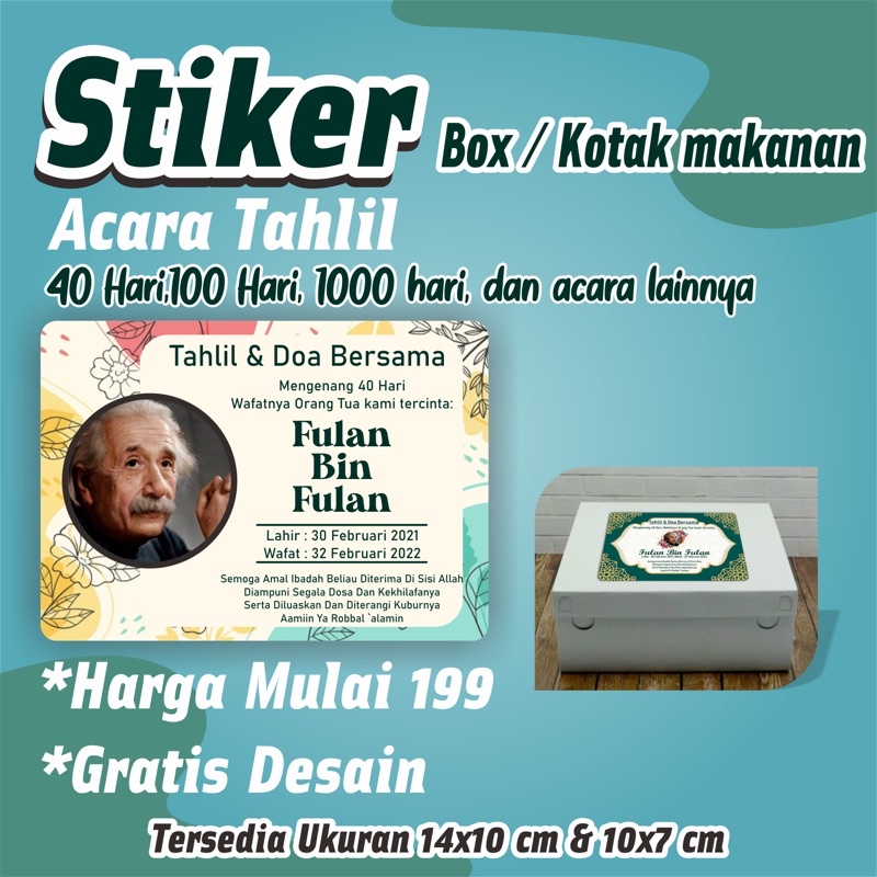 Jual Stiker Box kotak Nasi acara Tahlil 40 Hari, 100 Hari, 1000 Hari ...