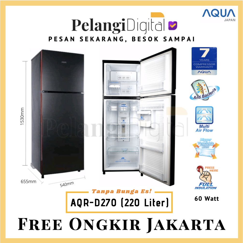 Jual AQUA Kulkas 2 Pintu Cosmetic Box - Tanpa Bunga Es / No Frost - 220 ...