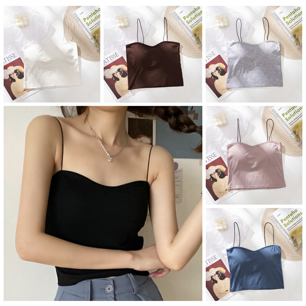 Jual Tank Top Tali Spaghetti Atasan Wanita / Tank Top Bra With Cup BH ...