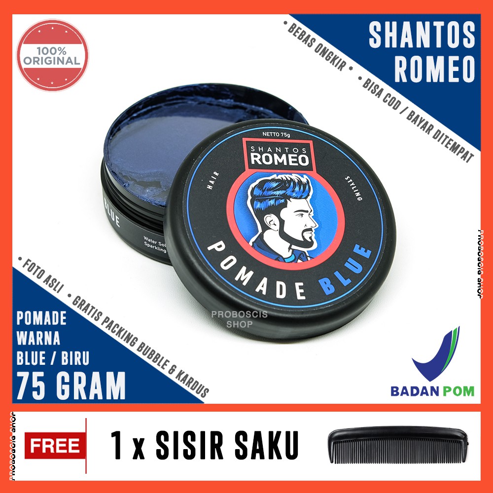 Jual Shantos Romeo Hair Color Styling Pomade Blue - Warna Biru - 75ml ...