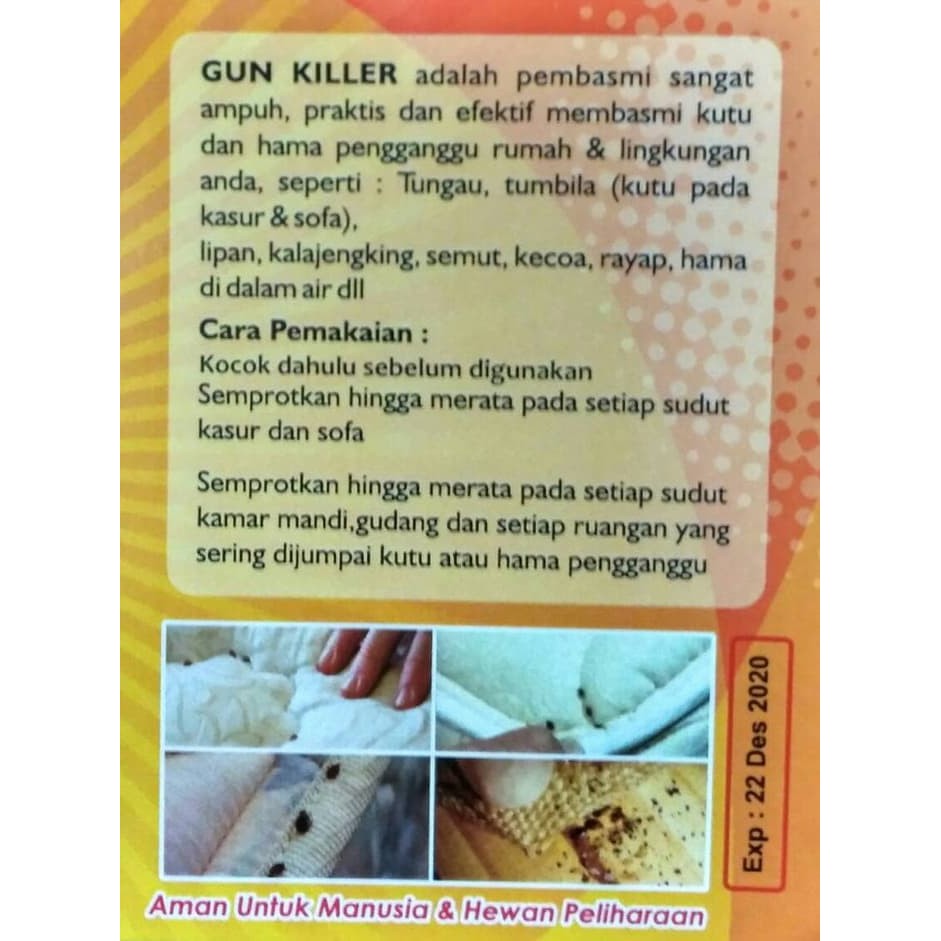 Jual GUN KILLER obat Pembasmi kutu kasur dan Sofa tumbila Tungau ...