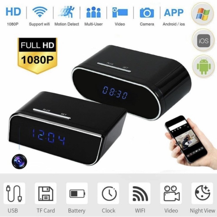 Jual Spy Kamera Jam Meja WIFI Hidden/Spy Camera Clock Night Vision Full ...