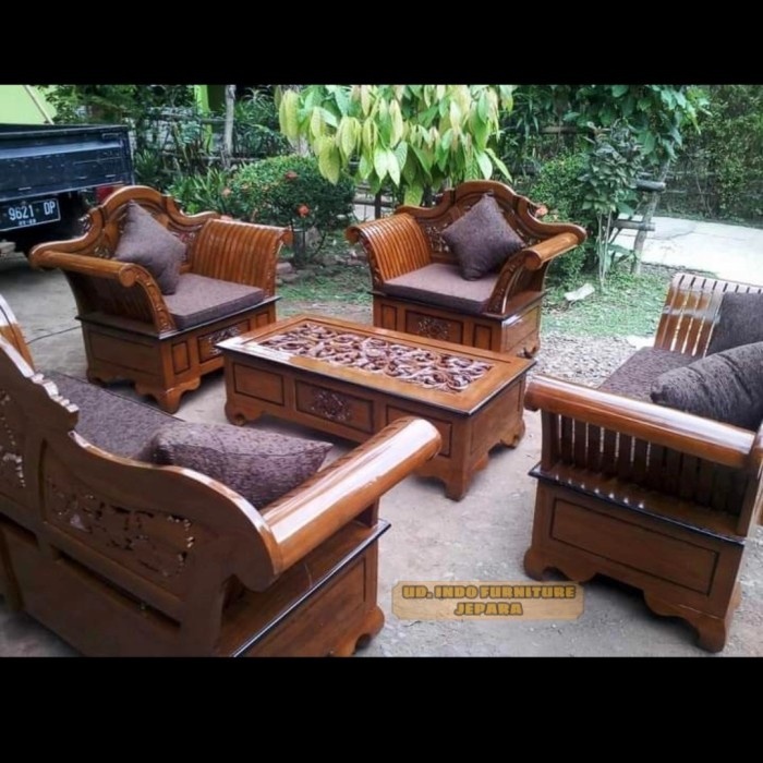 Jual meja kursi kayu jati full ukir untuk ruang tamu besar + busa ...