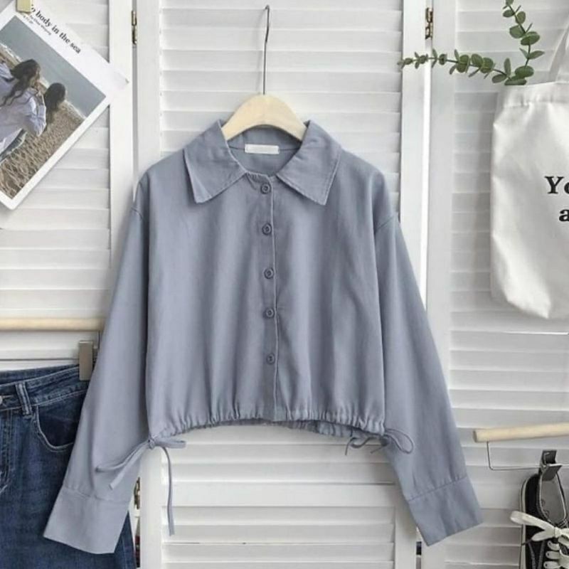 Jual Baju Atasan Wanita Kekinian Model Kemeja Crop Terbaru - Pakaian Wanita Korean Style Bahan ...