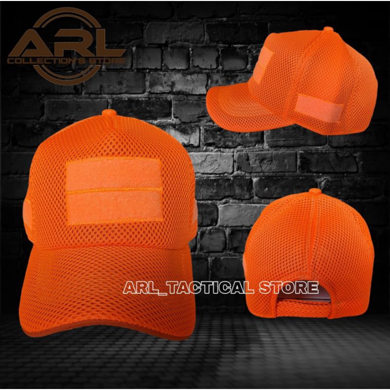 Jual topi double mess polos orange / topi jaring tactical velcro / topi ...
