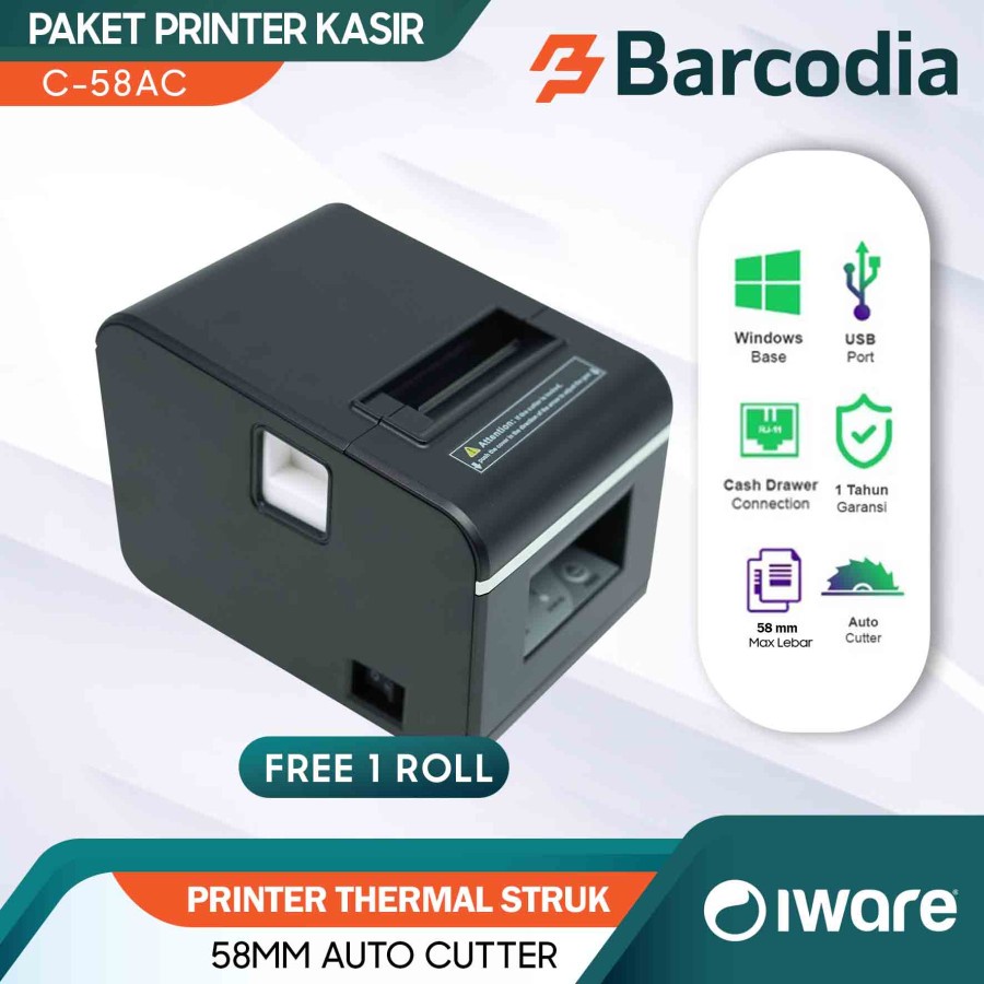Jual BARCODIA Printer Iware C-58AC USB Bluetooth Auto Cutter 58mm ...